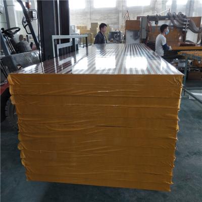 China 75mm fireproof 0.426mm wood grain steel rock wool sandwich wall panel with 60kg density for sale