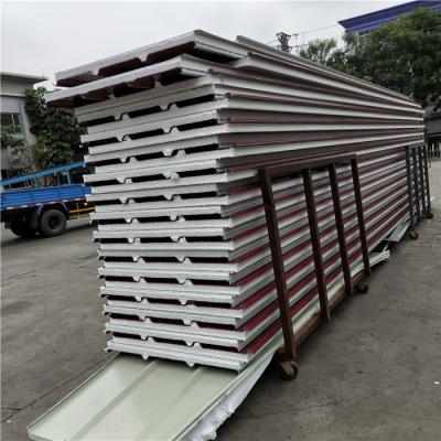 China 7250mm length 14kg wine red color steel eps sandwich roof panel 1050-50-0.4mm for sale