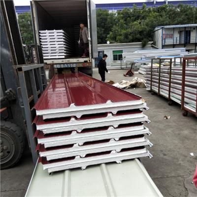 China 0.4mm wine red color steel 50mm eps sandwich roof panel with 14kg for prefabricated buildings for sale