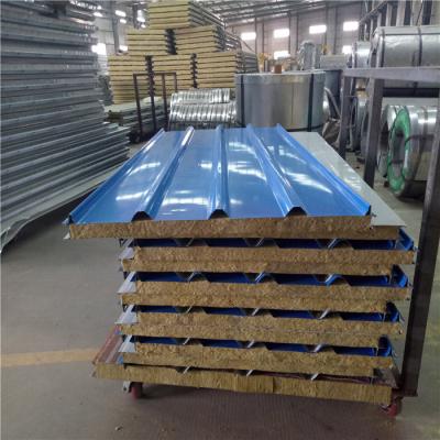 China rock wool sandwich panel 50mm blue color 0.426mm steel sheet roof tile for sale