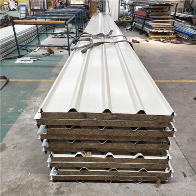 China 50mm ivory white 960mm fireproof rock wool sandwich insulated roof panels for steel structure buildings for sale