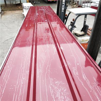 China 50mm eps sandwich roof panel with 0.4mm red wine steel up and 0.35mm down to Uruguay for sale