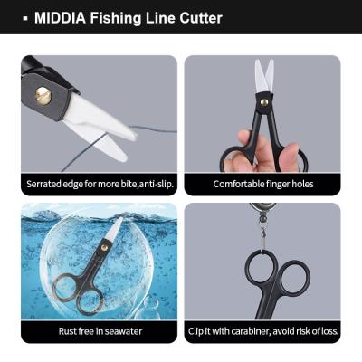 Cina 1-2 Inch Fly Fishing Line Scissors Pesce ceramico Serrated Blade Orange Accessori da pesca in vendita