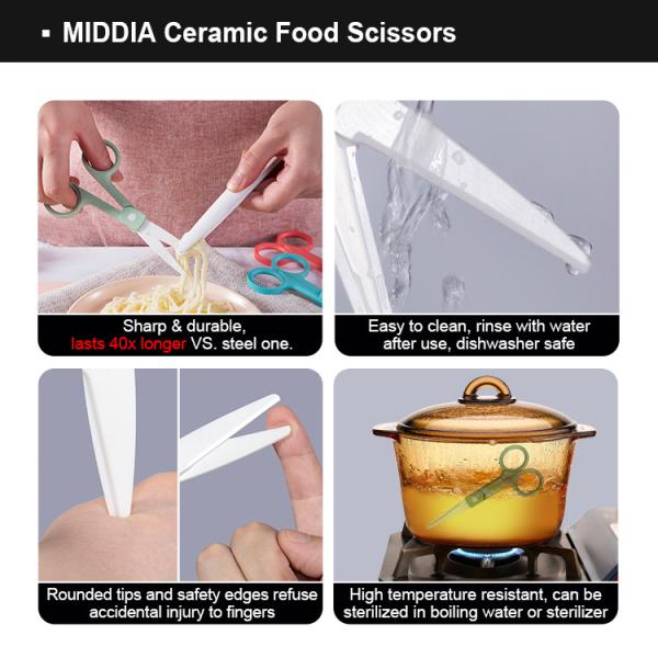 Quality 2 Inch MIDDIA Zirconia Oxide Blade Ceramic Baby Food Cutting Mini Scissors for for sale