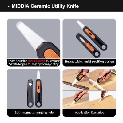 China Afdrukken van logo MIDDIA Keramisch nutsmes Doos Cutter Pocket Carpet Messer L3.4cm Te koop