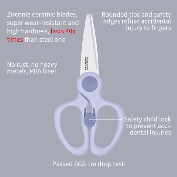Quality White Blade and Green Handle MIDDIA Baby Safety Food Scissors 2.5 Inch for Kids for sale