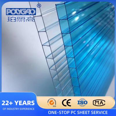 China Twin Wall Polycarbonate Sheet Clear 8mm Twin Wall Roofing UV Blocking Polycarbonate Sheet voor commerciële kas Te koop