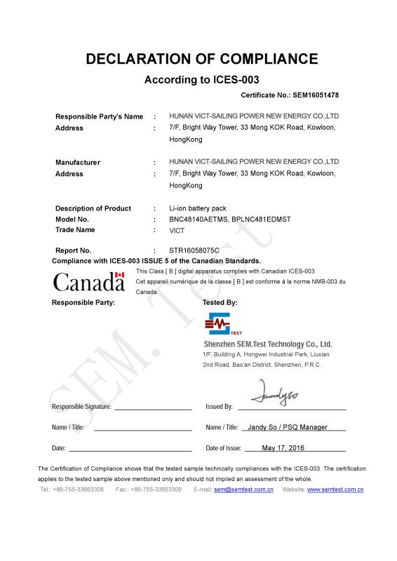 CE - Hunan Vict-Sailing Power New Energy Co.,LTD