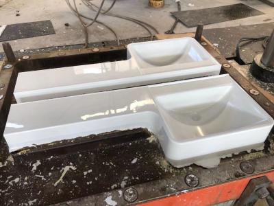 China custom size SMC P-basin P-shape SMC bathroom sink  one-piece molded SMC vanity basin for sale