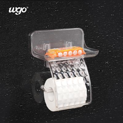 China WGO Transparent Bathroom Wall Mounted  Toilet Paper Holder Tissue Roll Dispenser with Phone Storage Shelf for sale