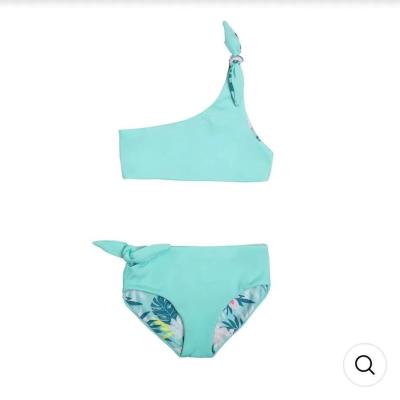 China Wholesale Oem Odm Blue Baby Girl Kid Children One Shoulder Bikini Two-Piece Swimwear for sale