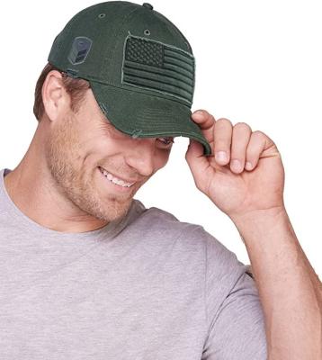 China Custom Logo Field Distressed Snapback American Flag Baseball Cap (Dark Olive) for sale