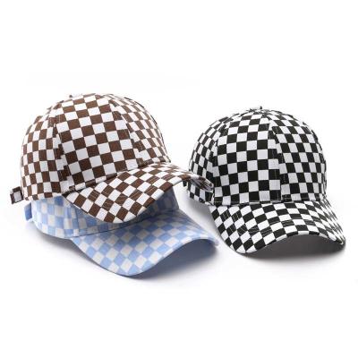 China Promotional Checkerboard Printing Casquettes Sports Plaid Baseball Cap For Unisex for sale