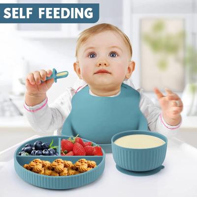 China Durable Multiscene Silicone Baby Eating Set , Microwaveable Suction Dinner Set for sale