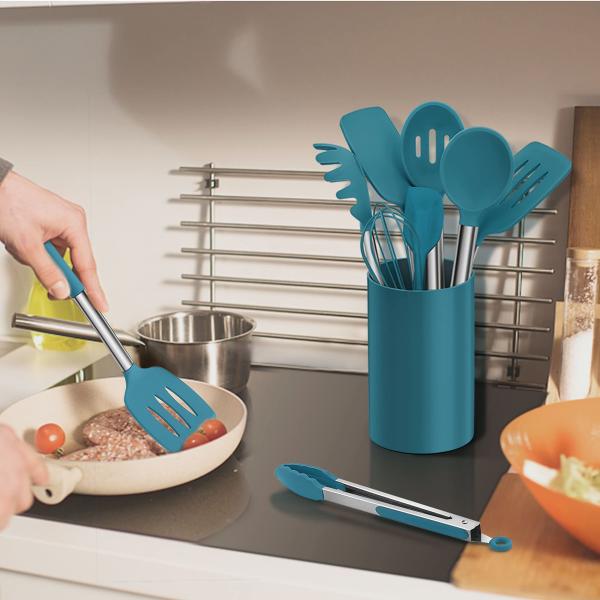14 Pieces Kitchen Cooking Silicone Utensils Set with Stainless Steel Handle Kitchen Tools Set for Nonstick Cookware