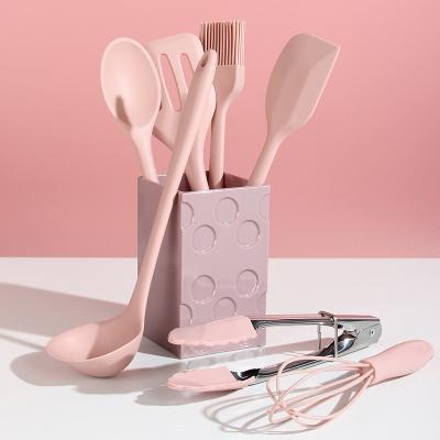 China 8pcs Mini Kid Silicone Cooking Kitchen Utensils Set Dishwasher Safe Spatula Set with Spatula Spoon Tong Brush Whisk Tong for sale