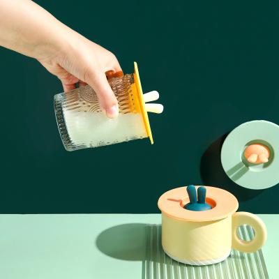 Cina Coppe in silicone Coppe alimentari orecchie di coniglio Coppe in silicone Copper anti-polvere sigillo ermetico Tazze da tè Tazze calde Coppa di coperta Tazza di caffè in vendita