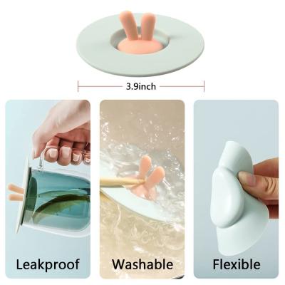 Cina Coppe in silicone Coppe alimentari orecchie di coniglio Coppe in silicone Copper anti-polvere sigillo ermetico Tazze da tè Tazze calde Coppa di coperta Tazza di caffè in vendita