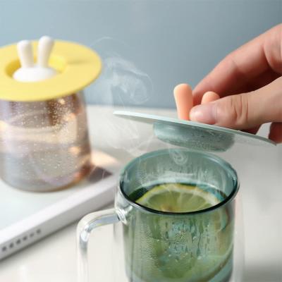 Cina Coppe in silicone Coppe alimentari orecchie di coniglio Coppe in silicone Copper anti-polvere sigillo ermetico Tazze da tè Tazze calde Coppa di coperta Tazza di caffè in vendita