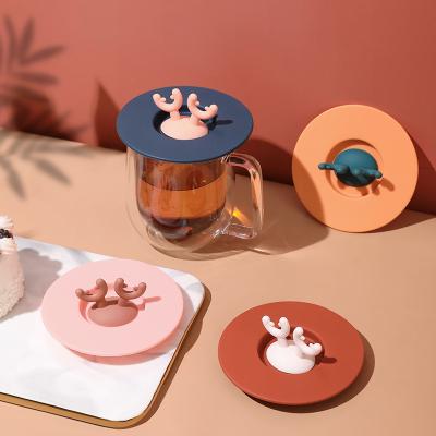 Cina Capo in silicone Coperchi di tazza Coperchi di tazza riutilizzabili Coperchi di tazza di caffè tè Acqua Coperchi anti-polvere Cute Cartoon Design per tazza di vetro Tazza di caffè in vendita