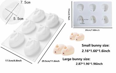 China 3D Mini Silicone Baking Mold For Mousse Cake Fondant Soap Ice Cream Chocolate Candy Rabbit Molds 6 Cavitity for sale