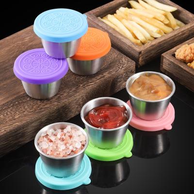 China Dressing Containers to Go for Condiments, Salad Dressing, Dips, Snacks, Stainless Steel Dipping Sauce Cups, Mini Food for sale