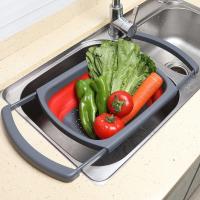 China Silicone Collapsible Colander Strainer Over Sink Vegetable/Fruit Colanders Strainers (6Quart) With Extendable Handle for sale