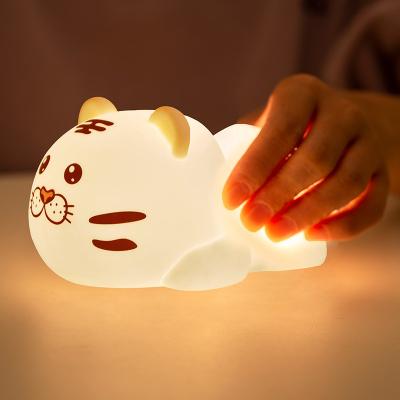 Cina Cute Tiger Silicone Night Light LED Novità Lampada 3 Livelli Dimmabile Bambineria Nightlight USB Ricaricabile Timing Lampada da sonno in vendita