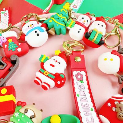 China Cute Christmas Silicone Bag Pendant Keychain Soft Kawaii Car Key Chain Charms For Women Men Christmas Birthday Kid Gifts for sale