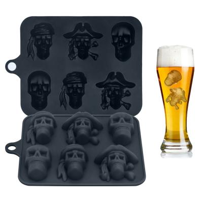 China Silicone Ice Cube Tray 3D Skull Ice Mold-2Pack Easy Release For Whiskey Cocktails And Juice Beverages for sale