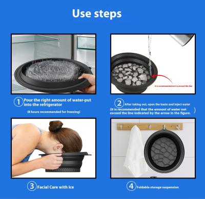 Cina Grande ciotola in silicone per bagno di ghiaccio per il viso con vassoio per ghiaccio integrato, design pieghevole e appendibile per riporla e trasportarla facilmente, bagno di ghiaccio per il viso a casa e in viaggio in vendita