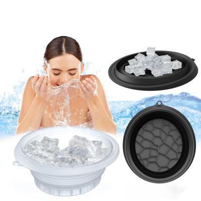 Cina Grande ciotola in silicone per bagno di ghiaccio per il viso con vassoio per ghiaccio integrato, design pieghevole e appendibile per riporla e trasportarla facilmente, bagno di ghiaccio per il viso a casa e in viaggio in vendita