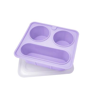 Cina Contenitore per snack diviso in silicone blu con coperchi, senza BPA, a prova di perdite, ecologico, adatto al microonde e alla lavastoviglie, per bambini e adulti, OEM in vendita