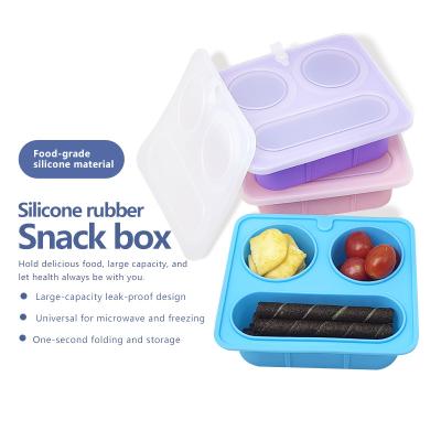 Cina Contenitore per snack diviso in silicone blu con coperchi, senza BPA, a prova di perdite, ecologico, adatto al microonde e alla lavastoviglie, per bambini e adulti, OEM in vendita
