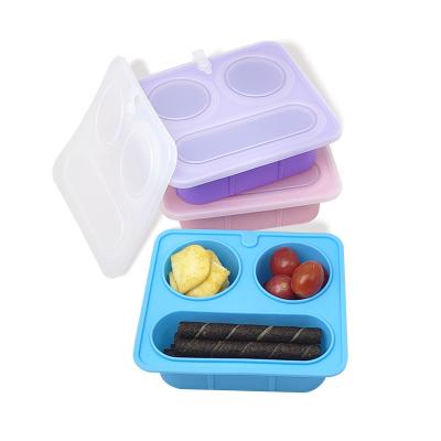 China Contenitore per snack diviso in silicone blu con coperchi, senza BPA, a prova di perdite, ecologico, adatto al microonde e alla lavastoviglie, per bambini e adulti, OEM for sale