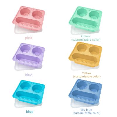 Cina Contenitore per snack diviso in silicone blu con coperchi, senza BPA, a prova di perdite, ecologico, adatto al microonde e alla lavastoviglie, per bambini e adulti, OEM in vendita