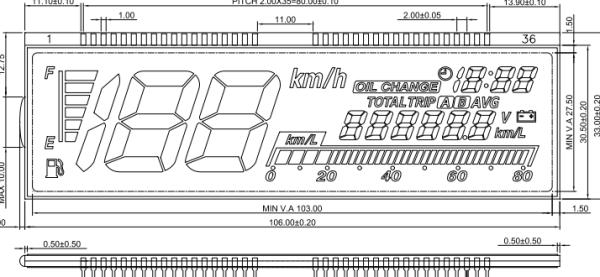 Quality Customized size 7 segment lcd monochrome motorcycle lcd display panel screen for for sale