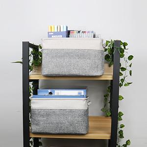 Storage bins on the shelf