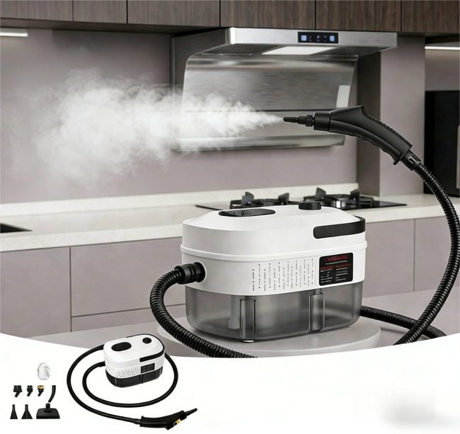 Steam cleaner in use demonstration