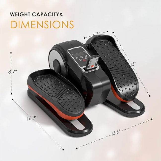 Elliptical machine in use under desk