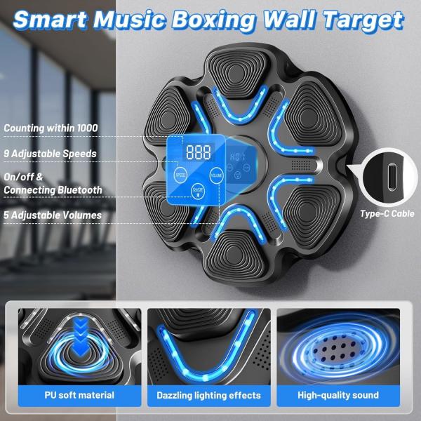 Quality Wall Mounted Music Boxing Machine Bluetooth Smart Boxing Target With LED Display for sale
