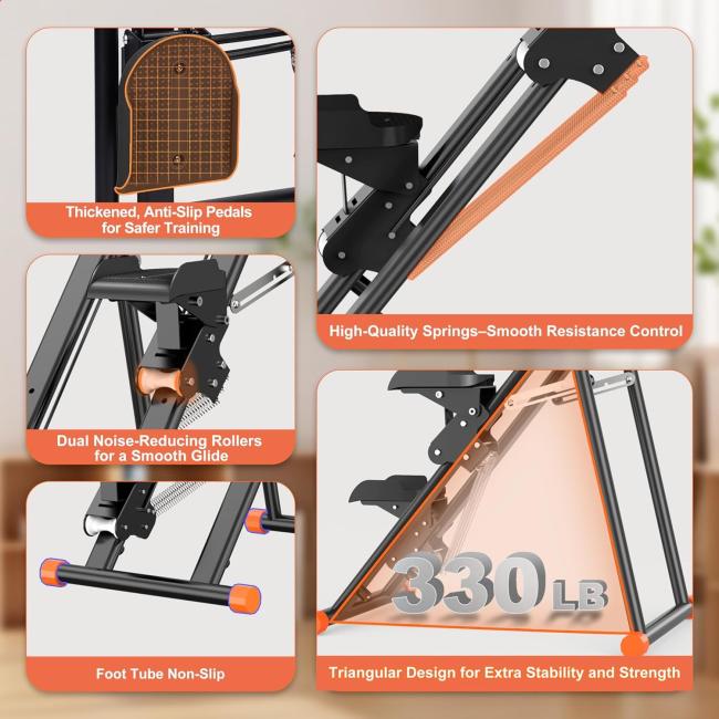 Stair climber machine side view showing adjustable features