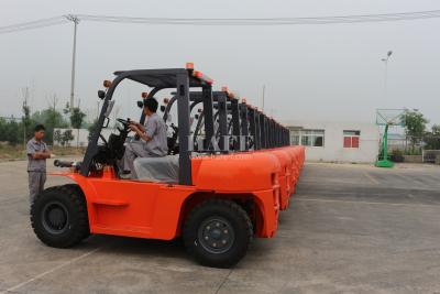 China FD60 6ton Diesel forklift with 3stage 4.5m lifting height and long fork &sideshift*fork positioner for loading timber for sale