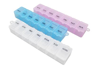 Cina 7 griglia portatile Whtie blu dell'organizzatore 7 della scatola della pillola di giorno in vendita