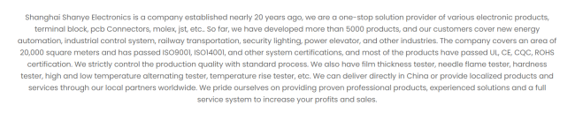 SHANGHAI SHANYE ELECTRONICS TERMINAL BLOCK SUPPLYER