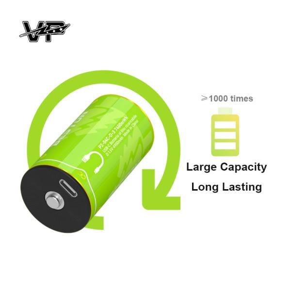 Quality Super Heavy Duty D Size 7400mWh VP Rechargeable Li Ion Battery Type-C Portable for sale