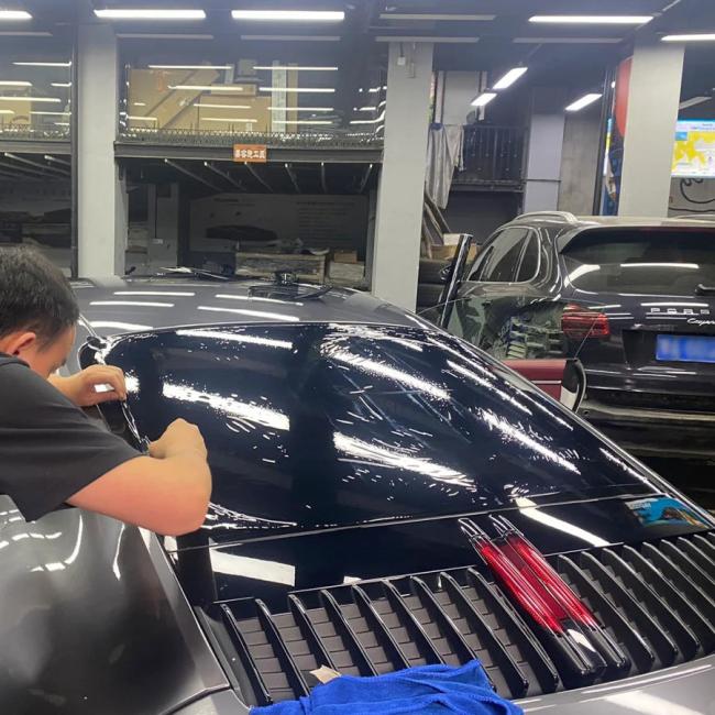 Close-up of car window tinting material