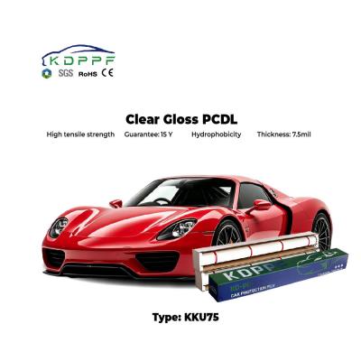 China Clear PPF 7.5 mil Self Healing Gloss Paint Protection Film High Tensile Strength PCDL KKU75 Transparent TPU Anti Stain Hydrophobic Car Film for sale