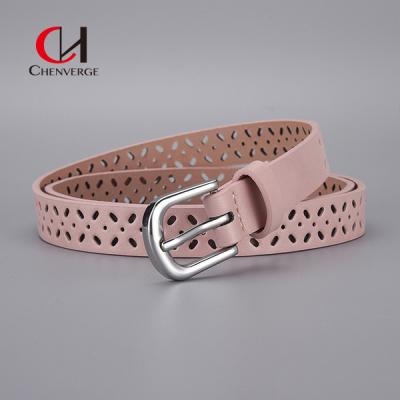 Cina ODM Classic Leather Belt Womens Pink Young Fashion Needle Button Hollow Out in vendita