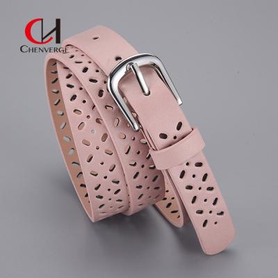 Cina ODM Classic Leather Belt Womens Pink Young Fashion Needle Button Hollow Out in vendita